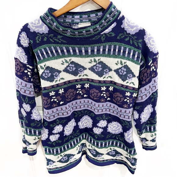 Vintage | Sweaters | Vintage Grandma Sweater Purple Floral Cottagecore ...